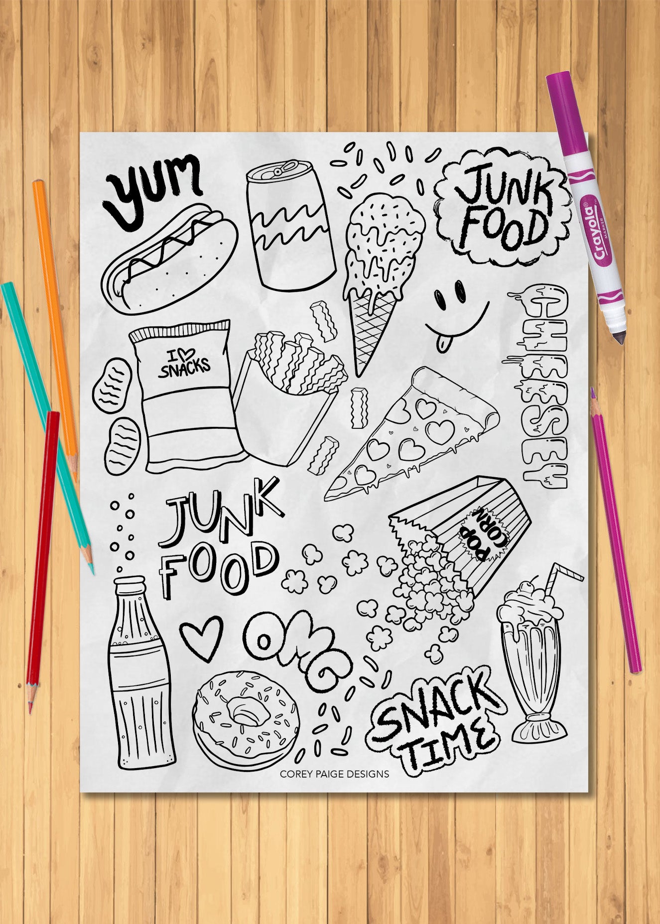 Junk Food Coloring Sheet – CoreyPaigeDesigns
