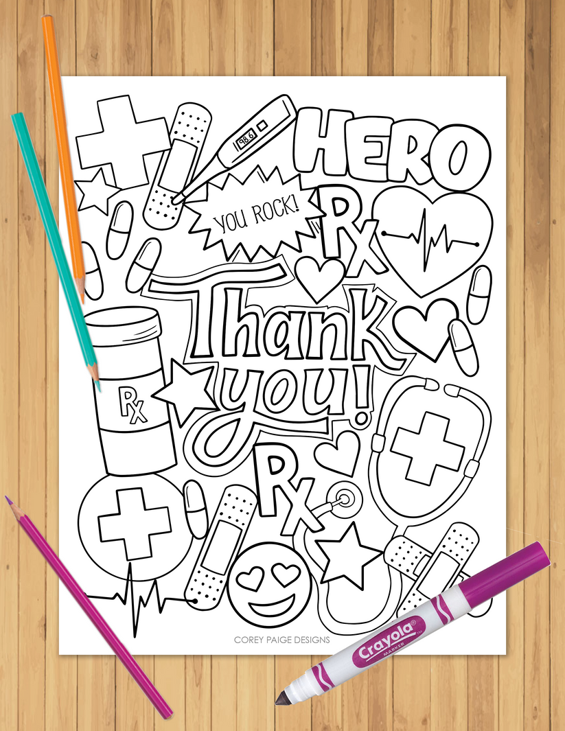Thank You Healthcare Heroes Coloring Sheet – CoreyPaigeDesigns