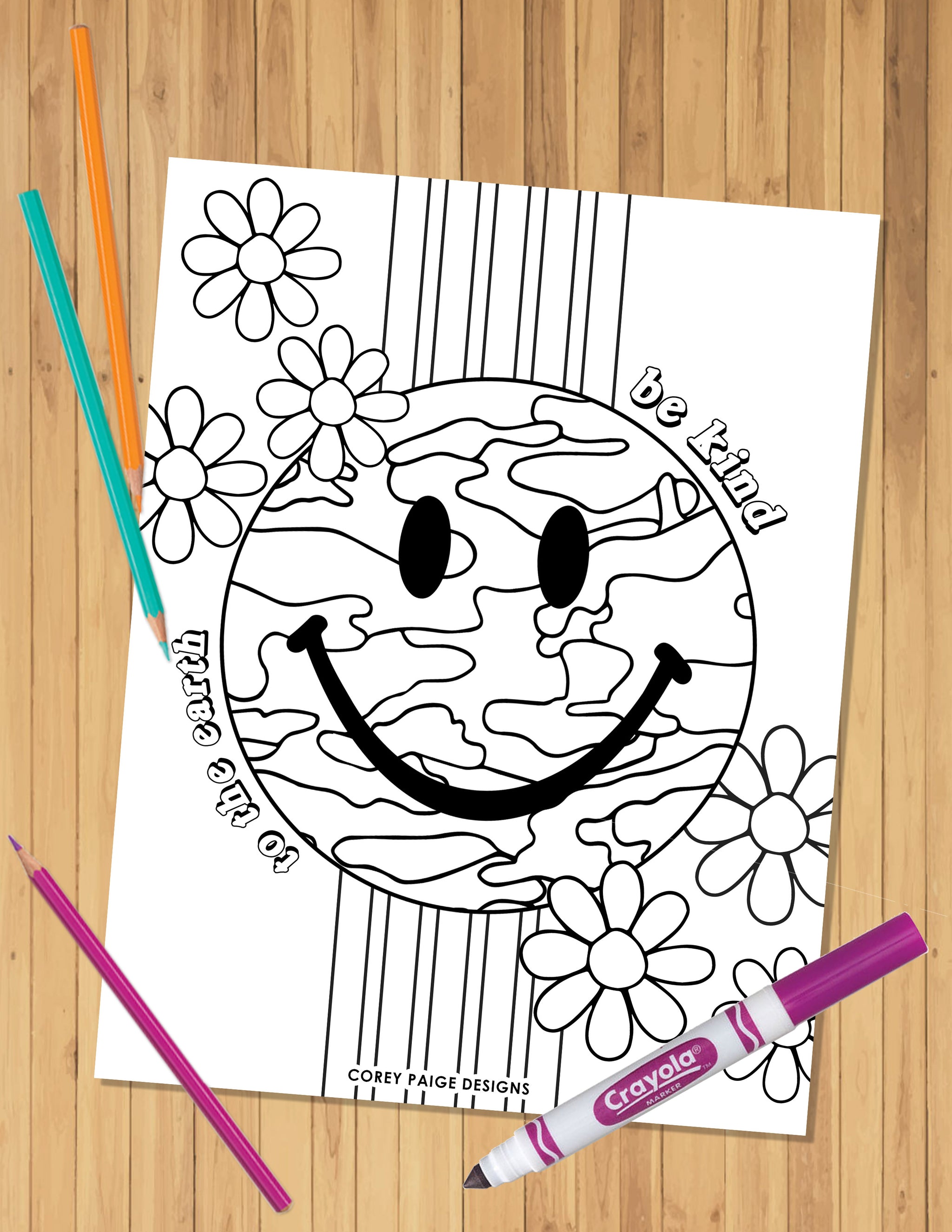 Be Kind To The Earth Coloring Sheet – CoreyPaigeDesigns