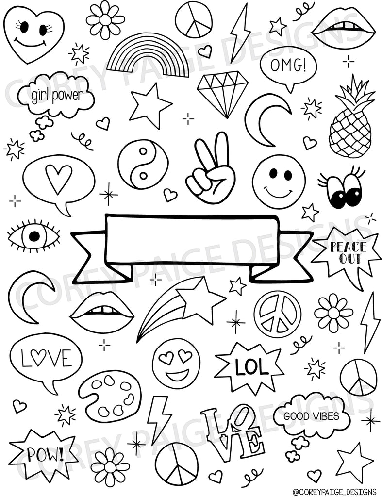 Good Vibes Coloring Sheet Pack – CoreyPaigeDesigns