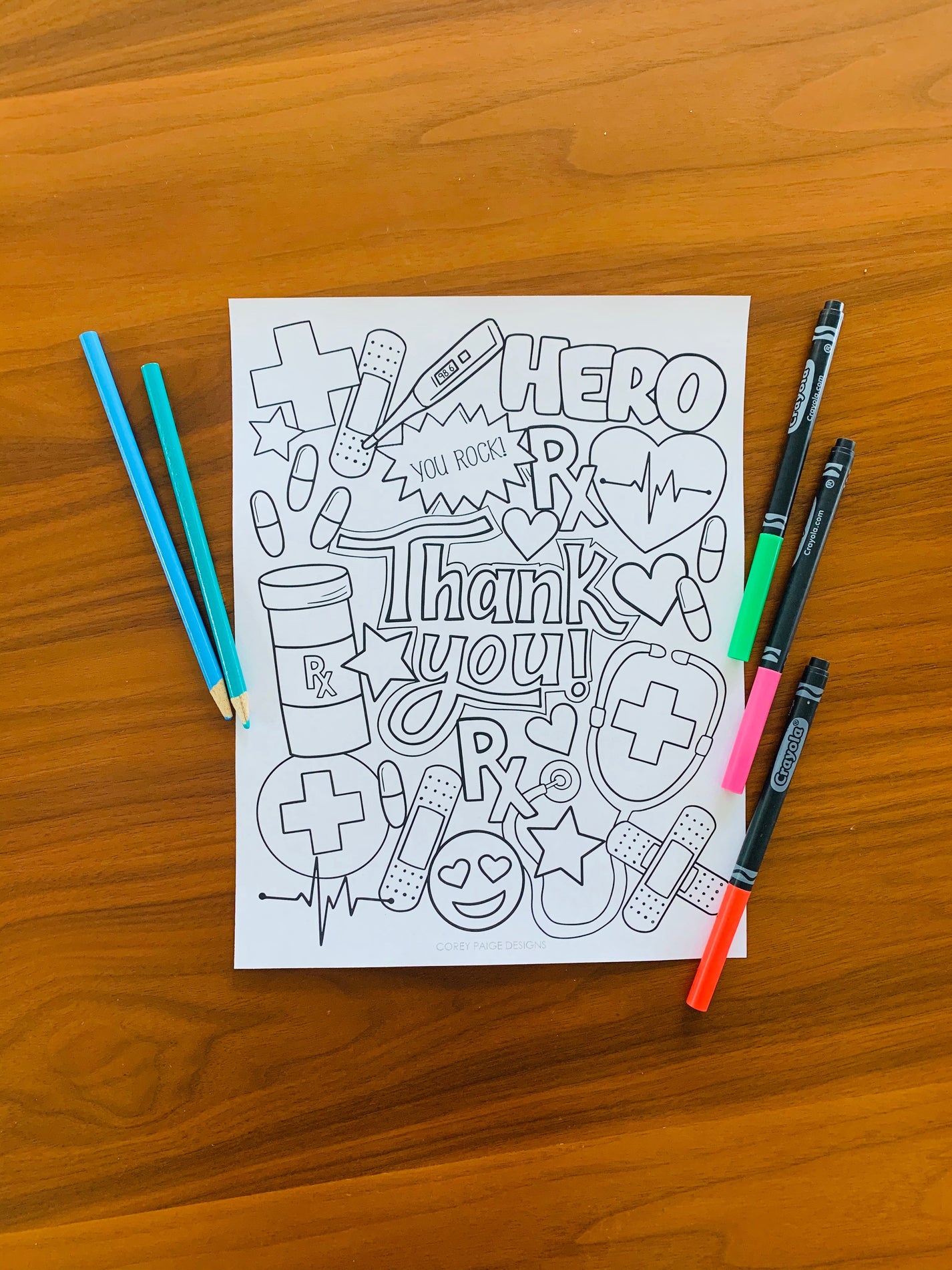 Thank You Healthcare Heroes Coloring Sheet – CoreyPaigeDesigns
