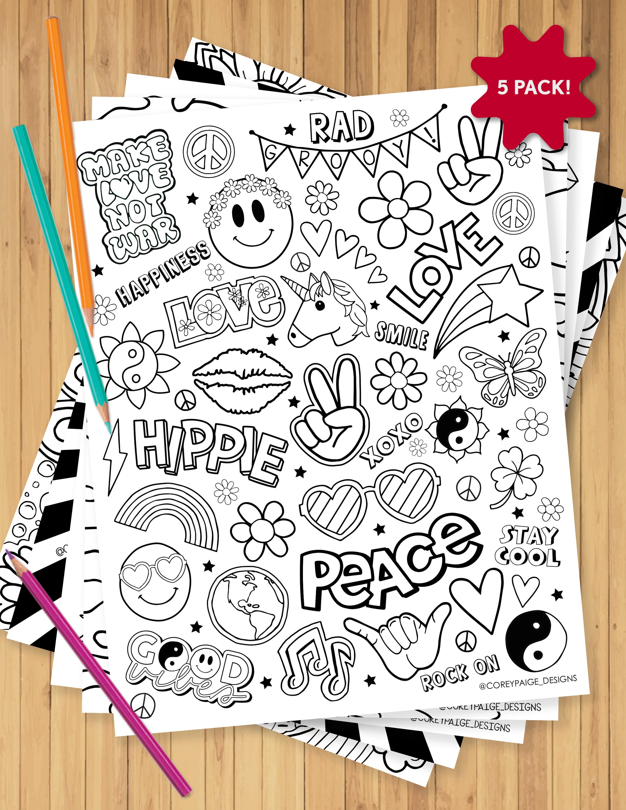 Good Vibes Coloring Sheet Pack – CoreyPaigeDesigns