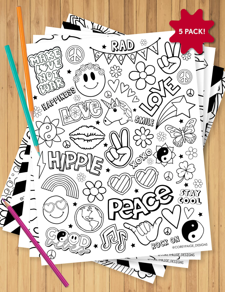 Good Vibes Coloring Sheet Pack – CoreyPaigeDesigns