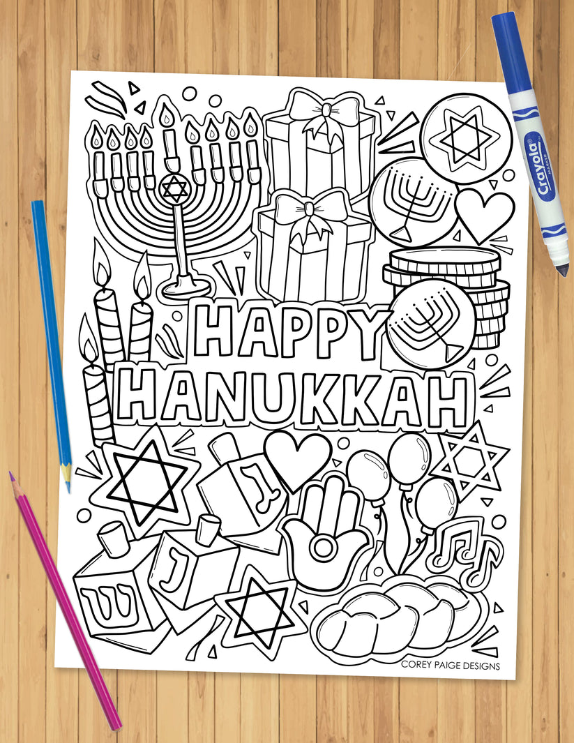 Happy Hanukkah Coloring Sheet – CoreyPaigeDesigns