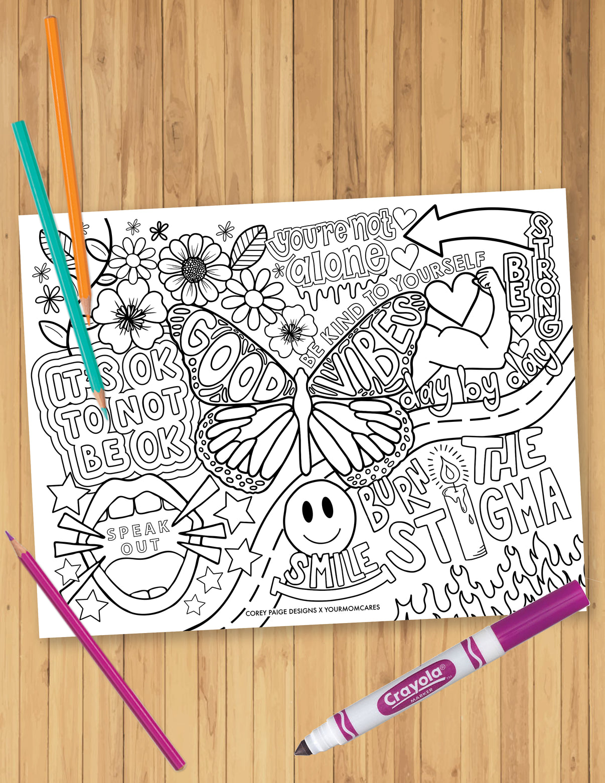 Mental Wellness Collage Coloring Sheet – CoreyPaigeDesigns