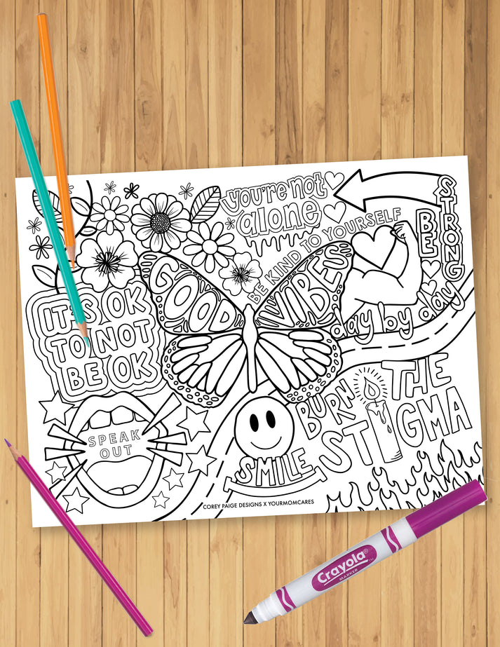 Mental Wellness Collage Coloring Sheet – CoreyPaigeDesigns