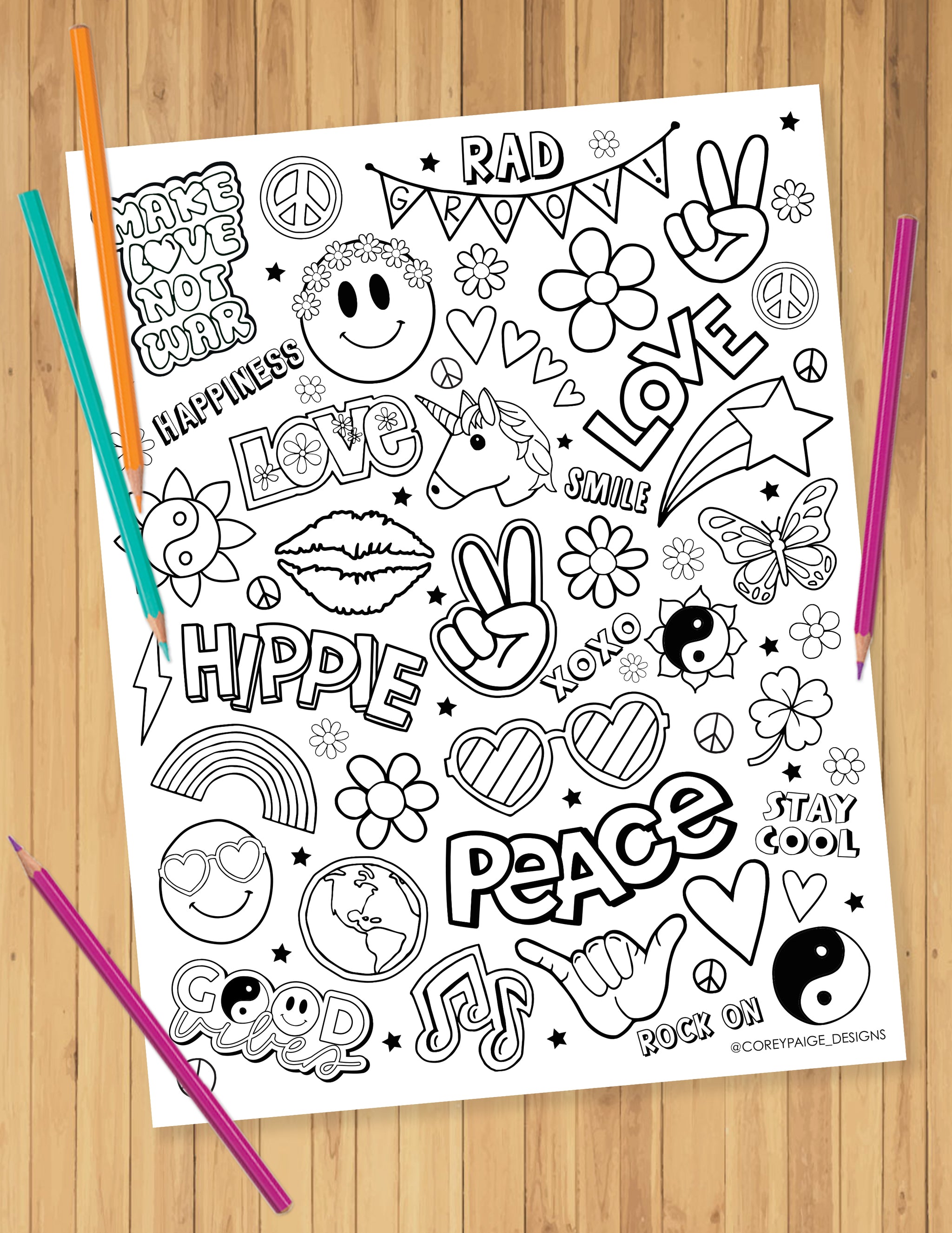 Peace and Love Coloring Sheet – CoreyPaigeDesigns