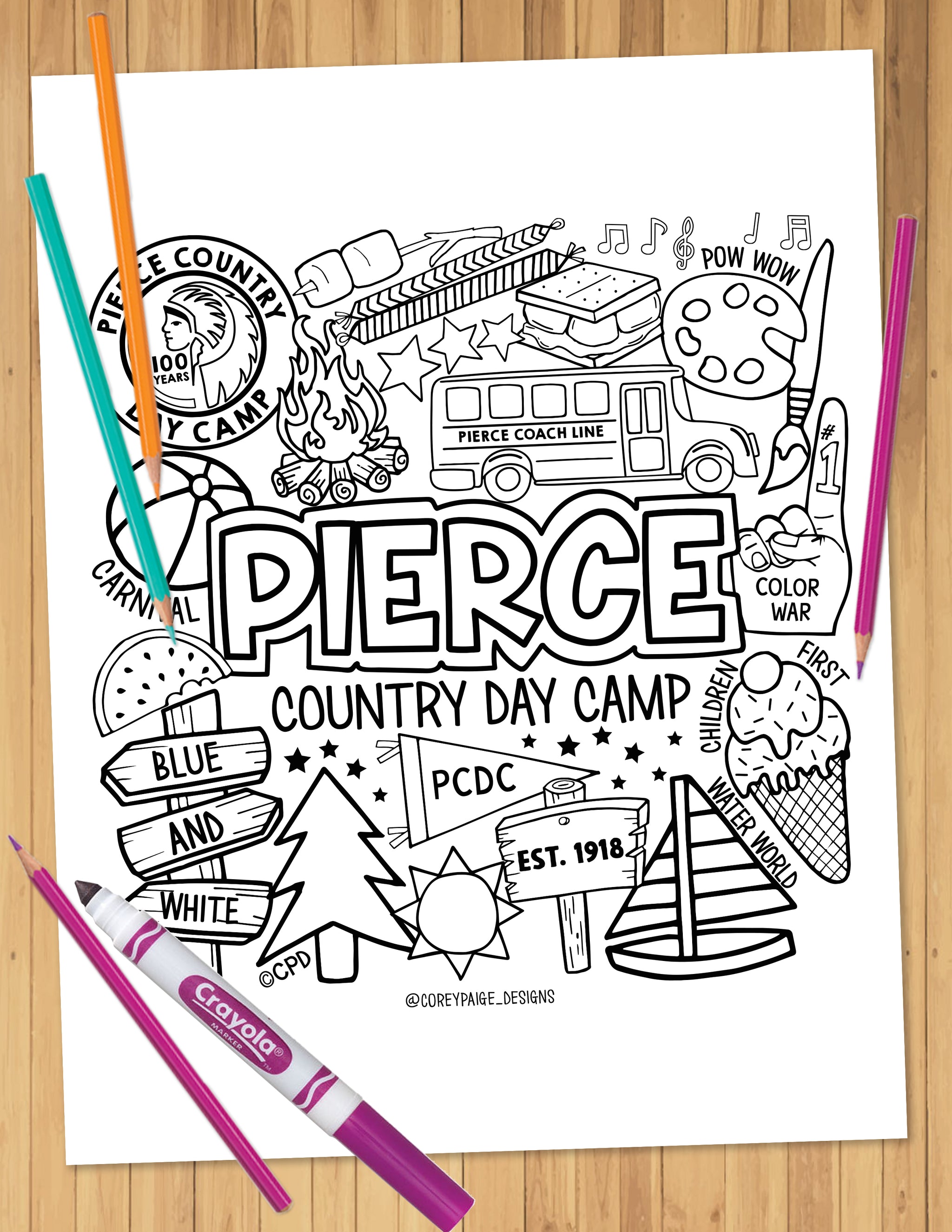 Pierce Day Camp Coloring Sheet – CoreyPaigeDesigns