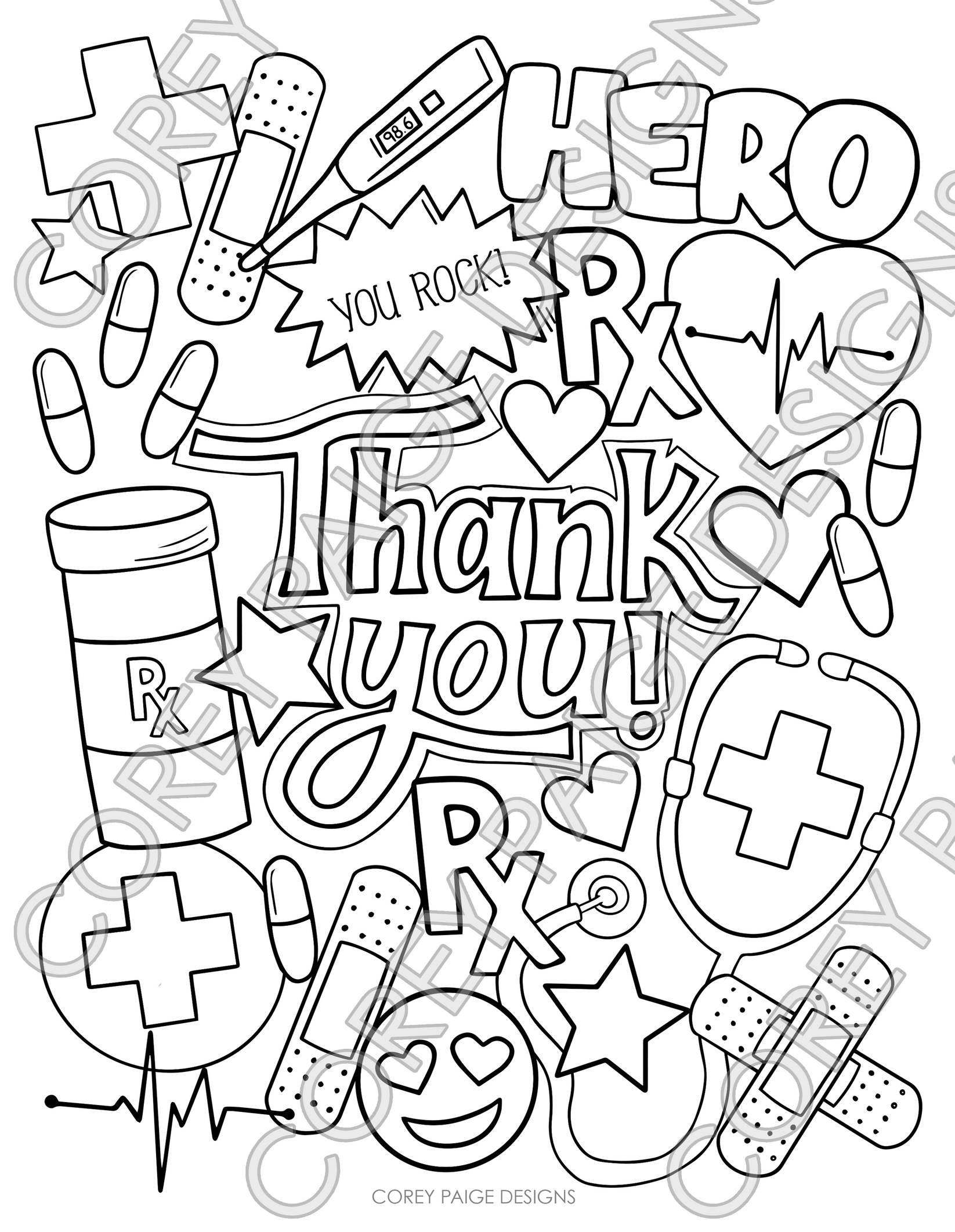 Thank You Healthcare Heroes Coloring Sheet – CoreyPaigeDesigns